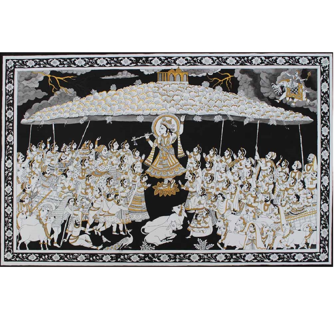Indian Phad Painting Krishna With Govardhan Parvat - KCC Gallery Store