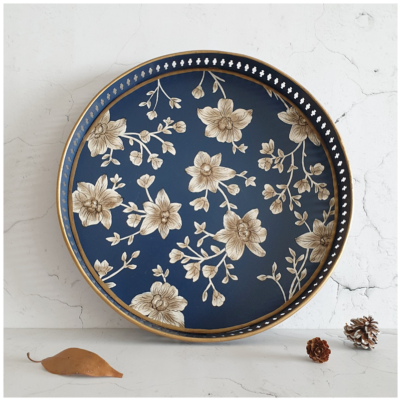 Hand Painted Round Blooming Hibiscus Tray Large - The Gallery Store